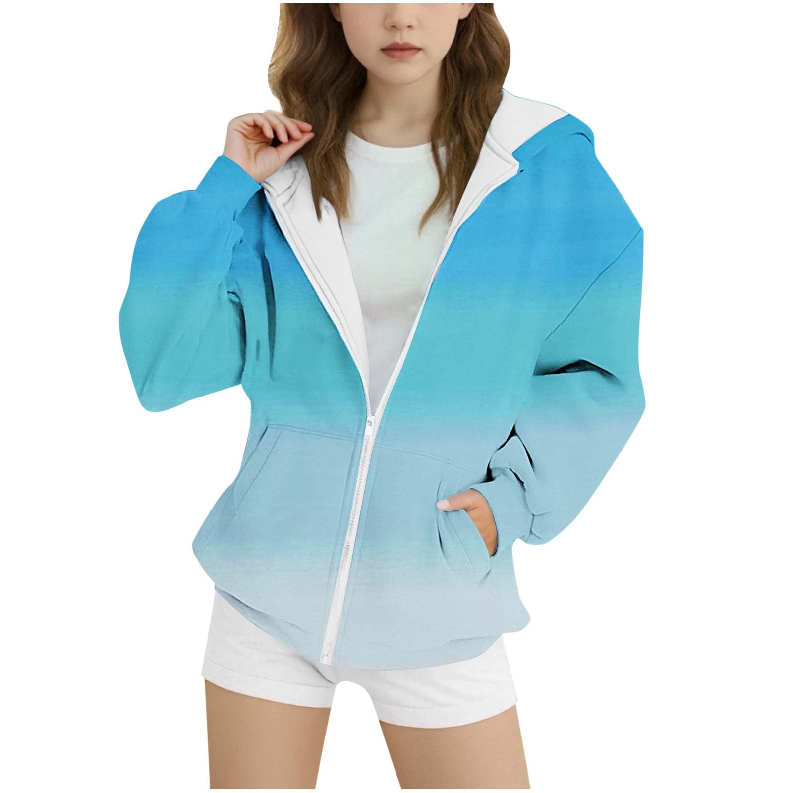 Cethrio Girls Zip up Hoodies, Casual Loose Fit Gradient Print Long ...