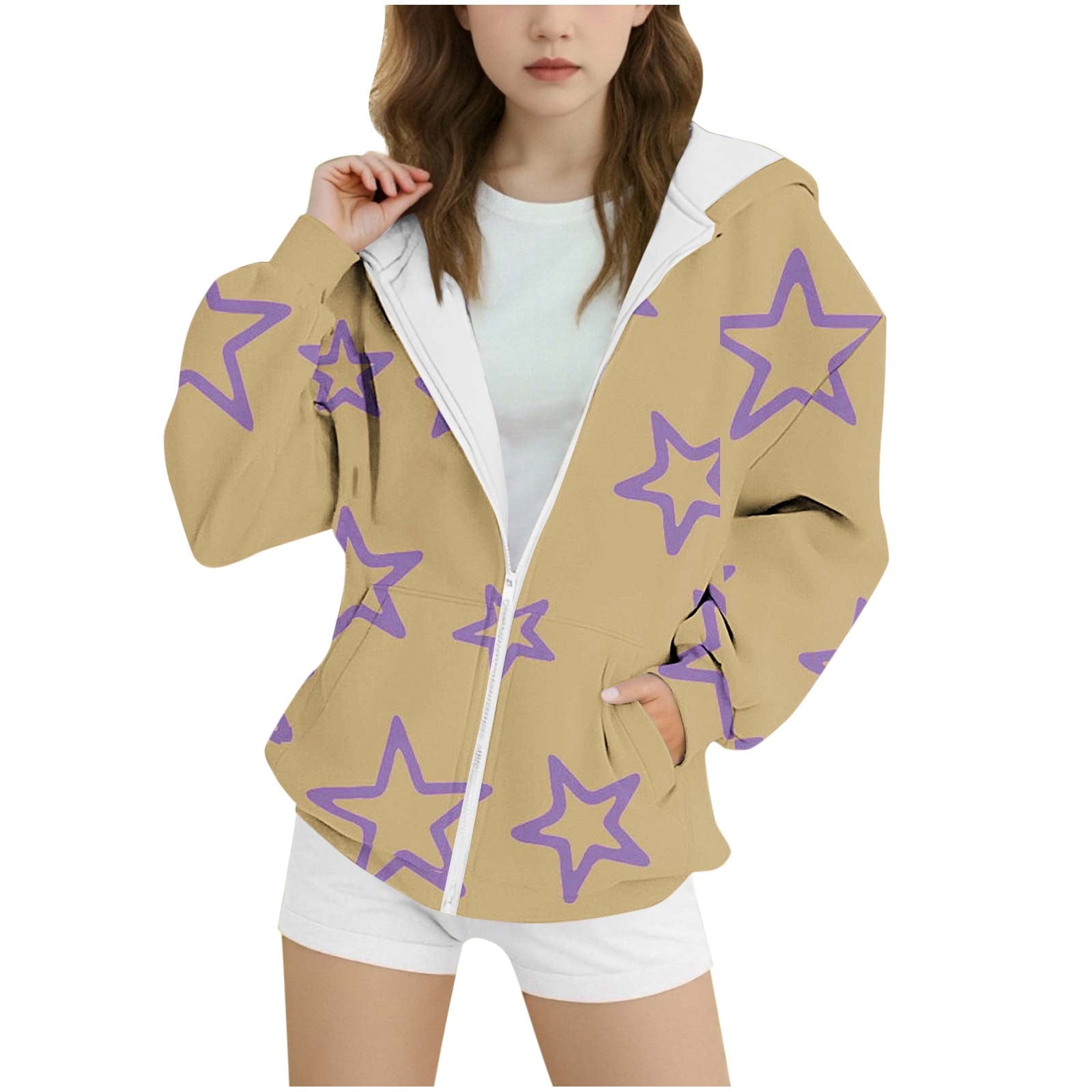 Cethrio Girls Zip up Hoodies, Casual Loose Fit Printed Long Sleeve ...
