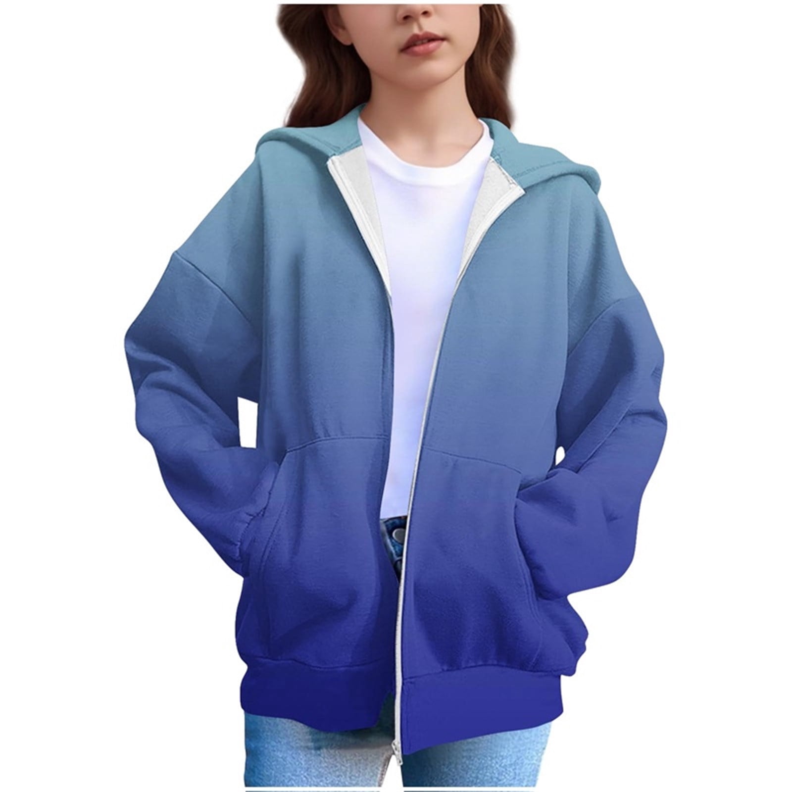 Cethrio Girls Zip up Hoodies, Long Sleeve Spring Fall Gradient Print ...