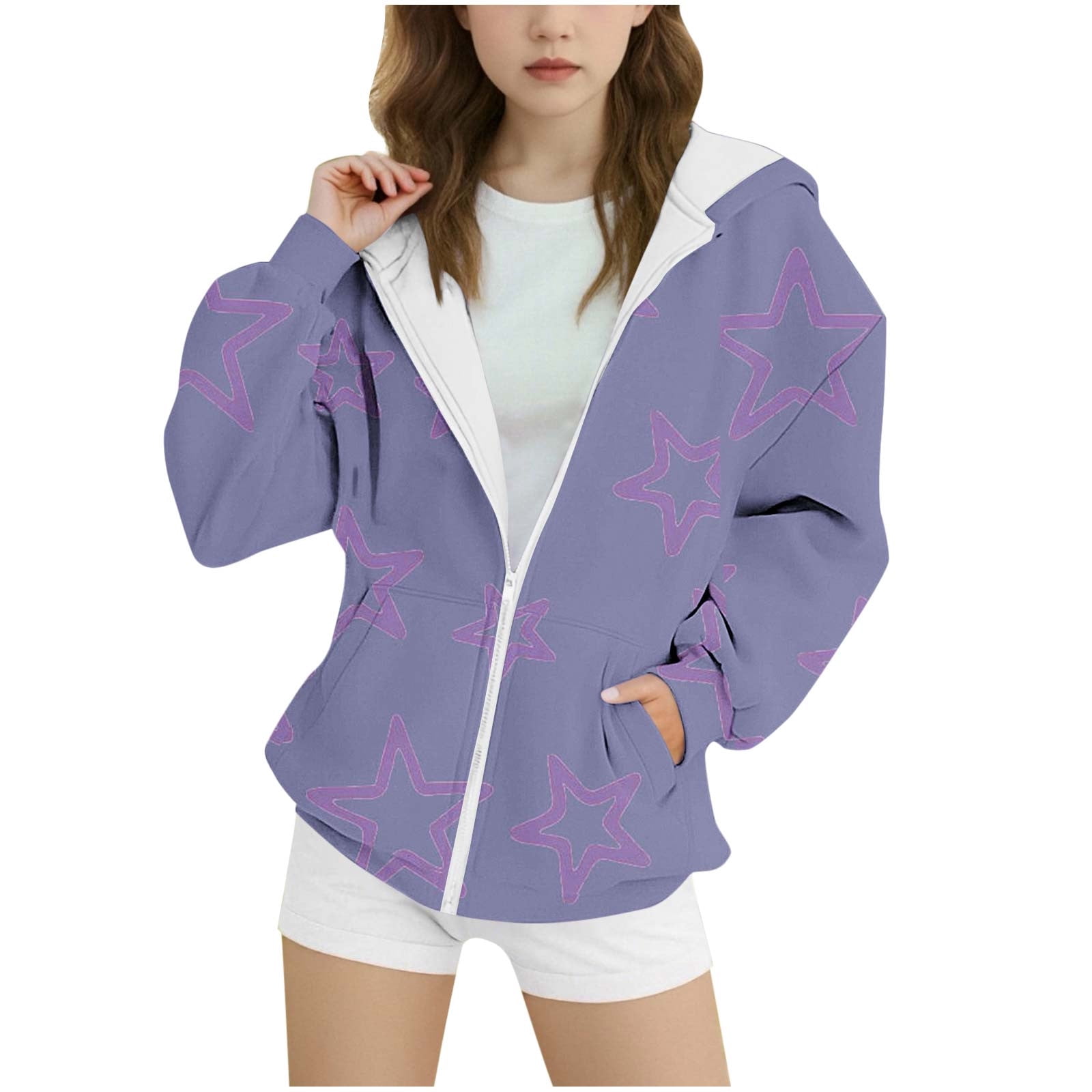 Cethrio Girls Zip up Hoodies, Loose Fit Printed Long Sleeve Casual ...