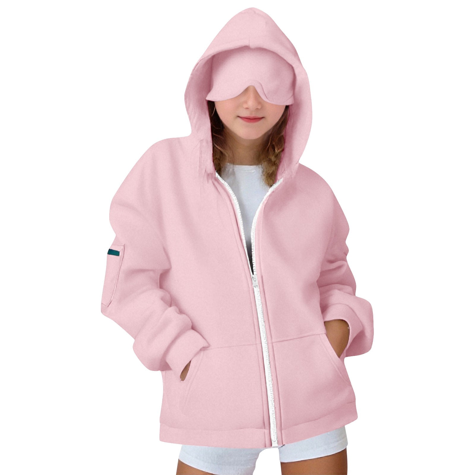 Cethrio Girls Zip up Hoodies with Eye Mask, Loose Fit Long Sleeve ...