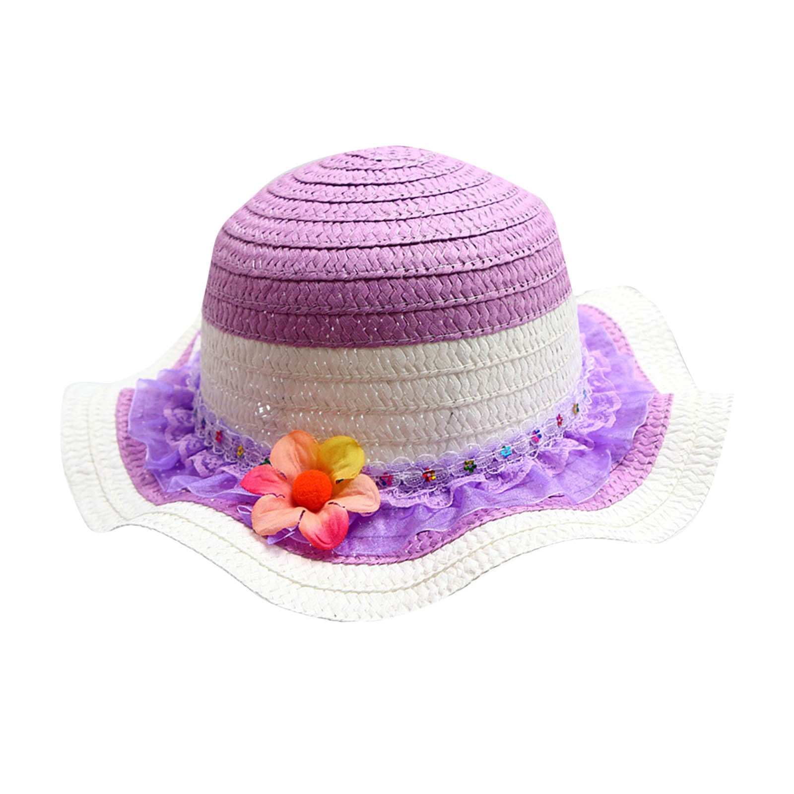 Cethrio Kids Girls Fedora Hats, Summer Wide Brim Holiday Straw Hats Sun ...
