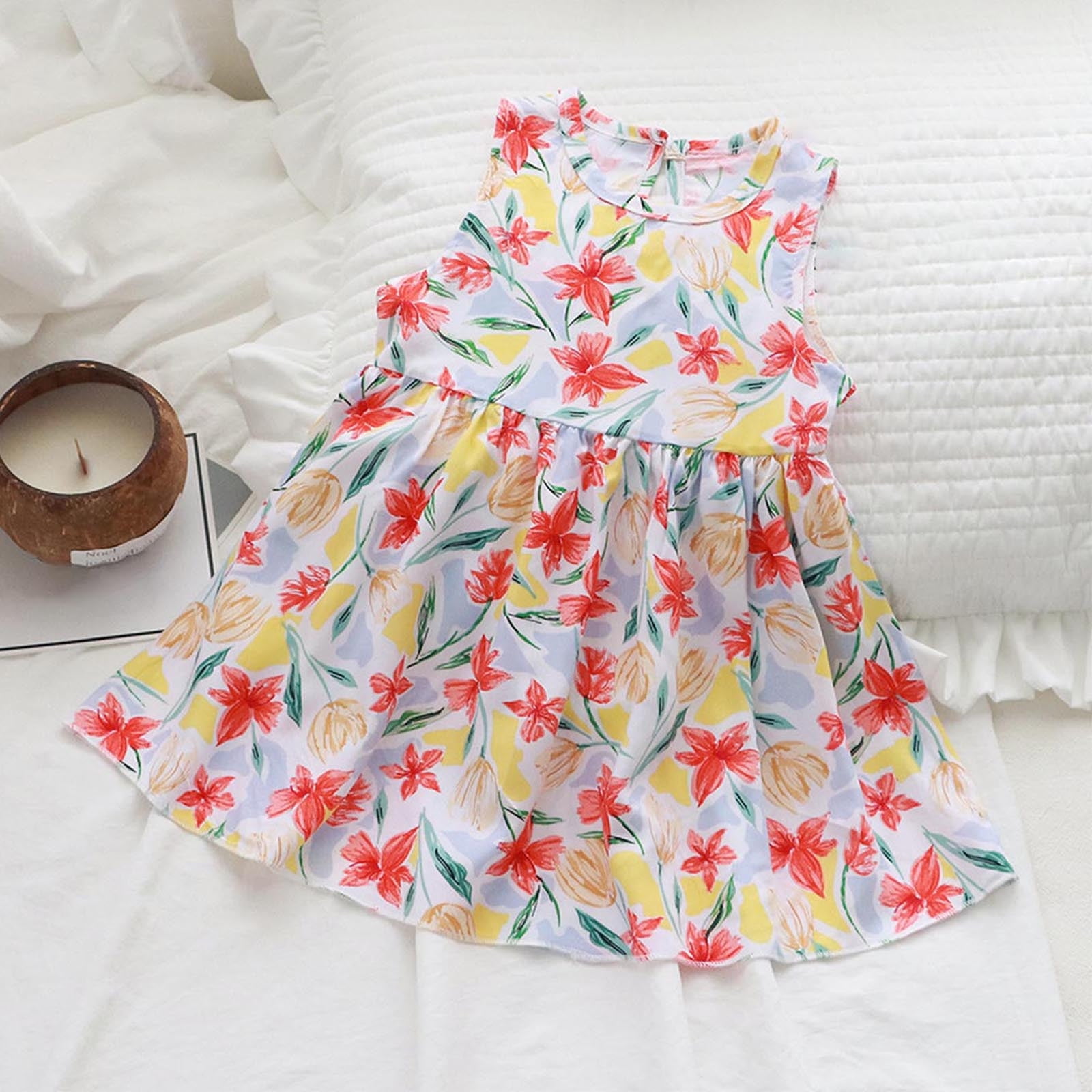 Cethrio Kids Girls Sundresses, Cotton Floral Print Sleeveless Party ...