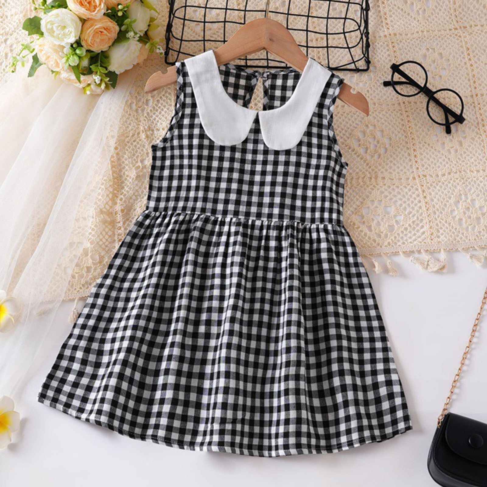 Cethrio Kids Girls Sundresses, Sleeveless Gifts Cotton Plaid Summer ...