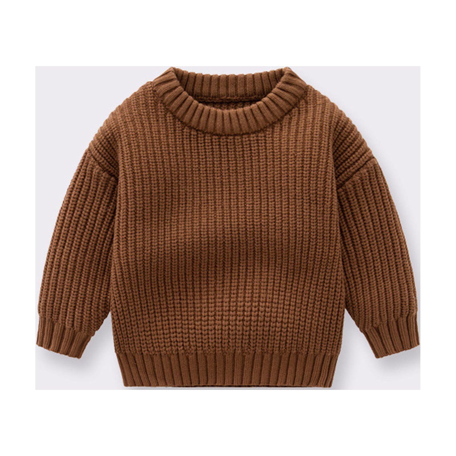 Wavsuf Kids Sweaters Boys and Girls Solid Chunky Thermal Pullover Brown ...