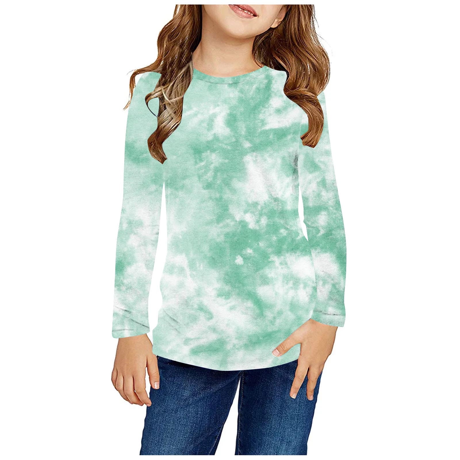 Cethrio Long Sleeve Tops for Girls, Casual Pullover Tie Dye Crew Neck ...