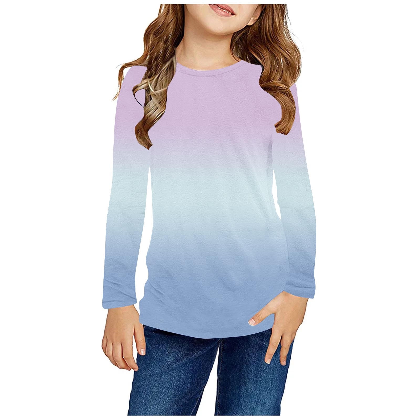 Cethrio Long Sleeve Tops for Girls, Gradient Casual Crew Neck Pullover ...