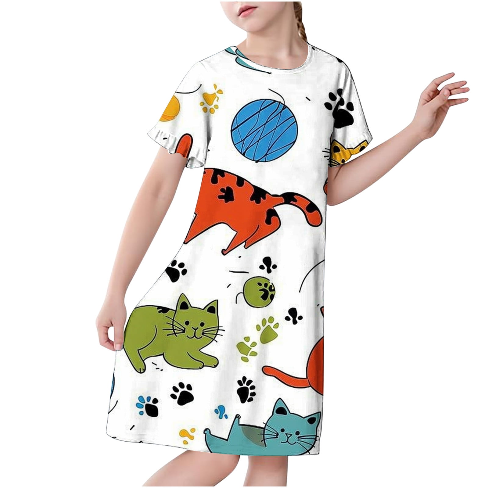 Cethrio Nightgowns for Girls, Short Sleeve Gifts Summer Soft Sleep ...