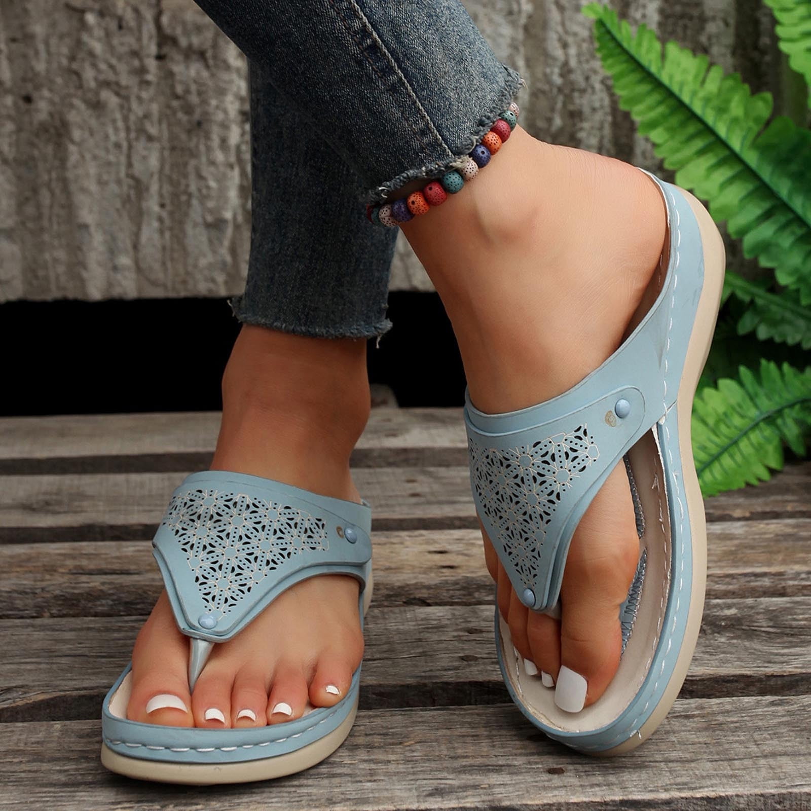 Cethrio Platform Sandals for Women with Arch Support Hollow Out Beach ...