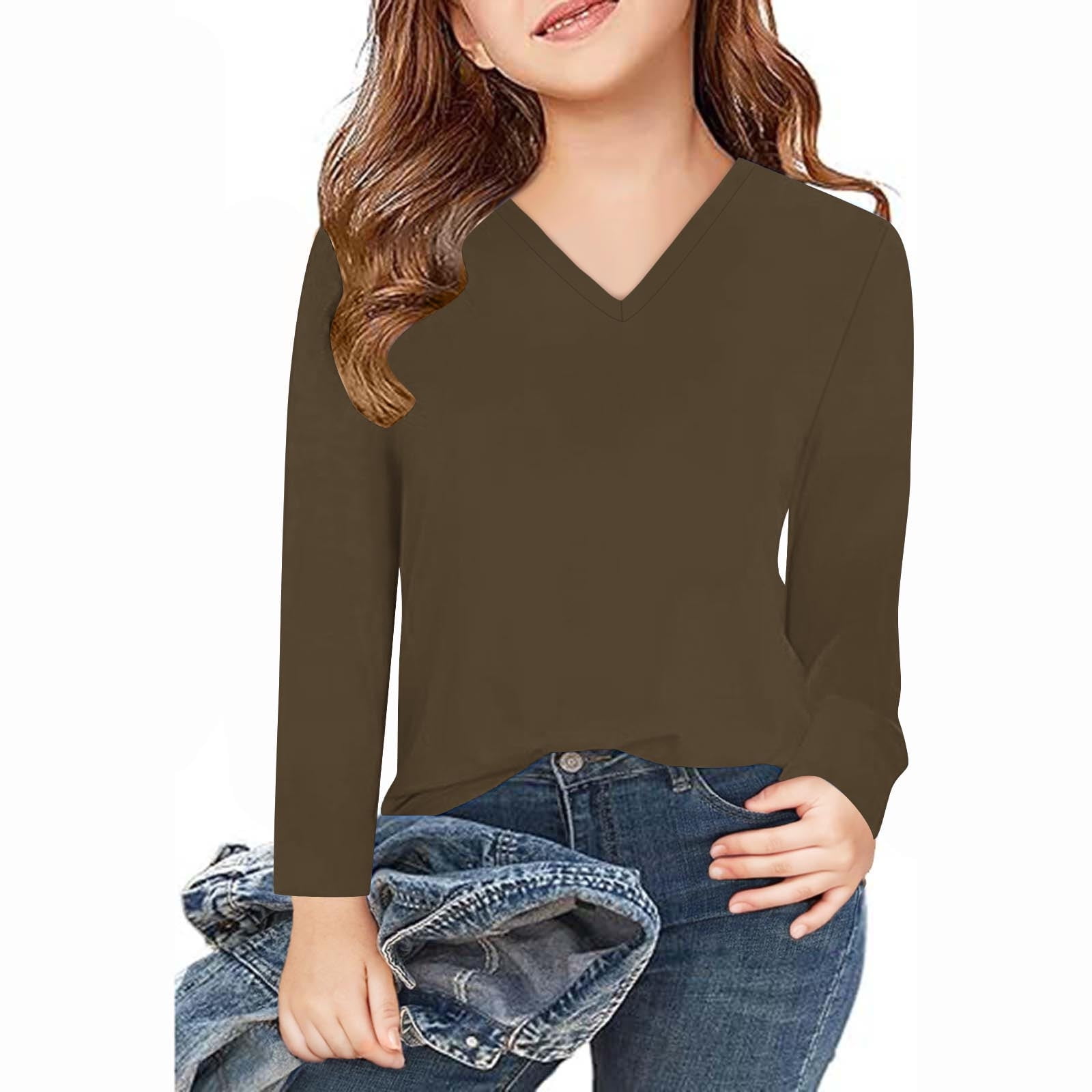 Cethrio Girls Long Sleeve Shirts, Casual V Neck Solid Color Spring Tops ...