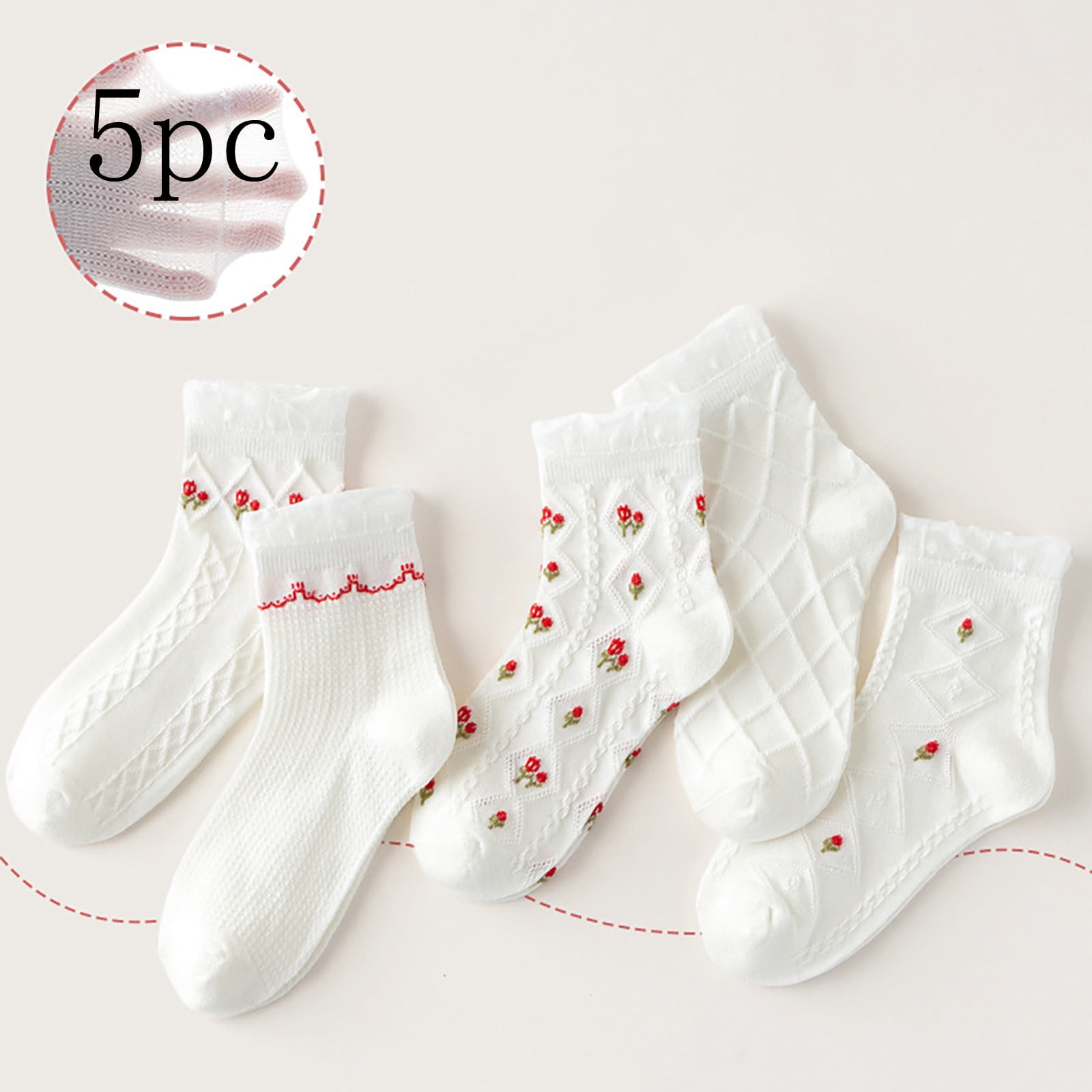 Cethrio Summer Socks for Kids Girls, Mid-calf Cotton 5-Pack Breathable ...