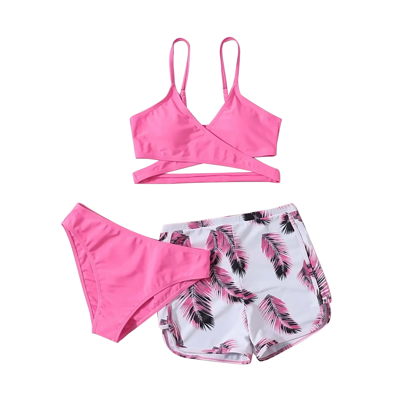 Cethrio Swimsuit Women Solid Strap Deep V Sexy Split Set Three Piece