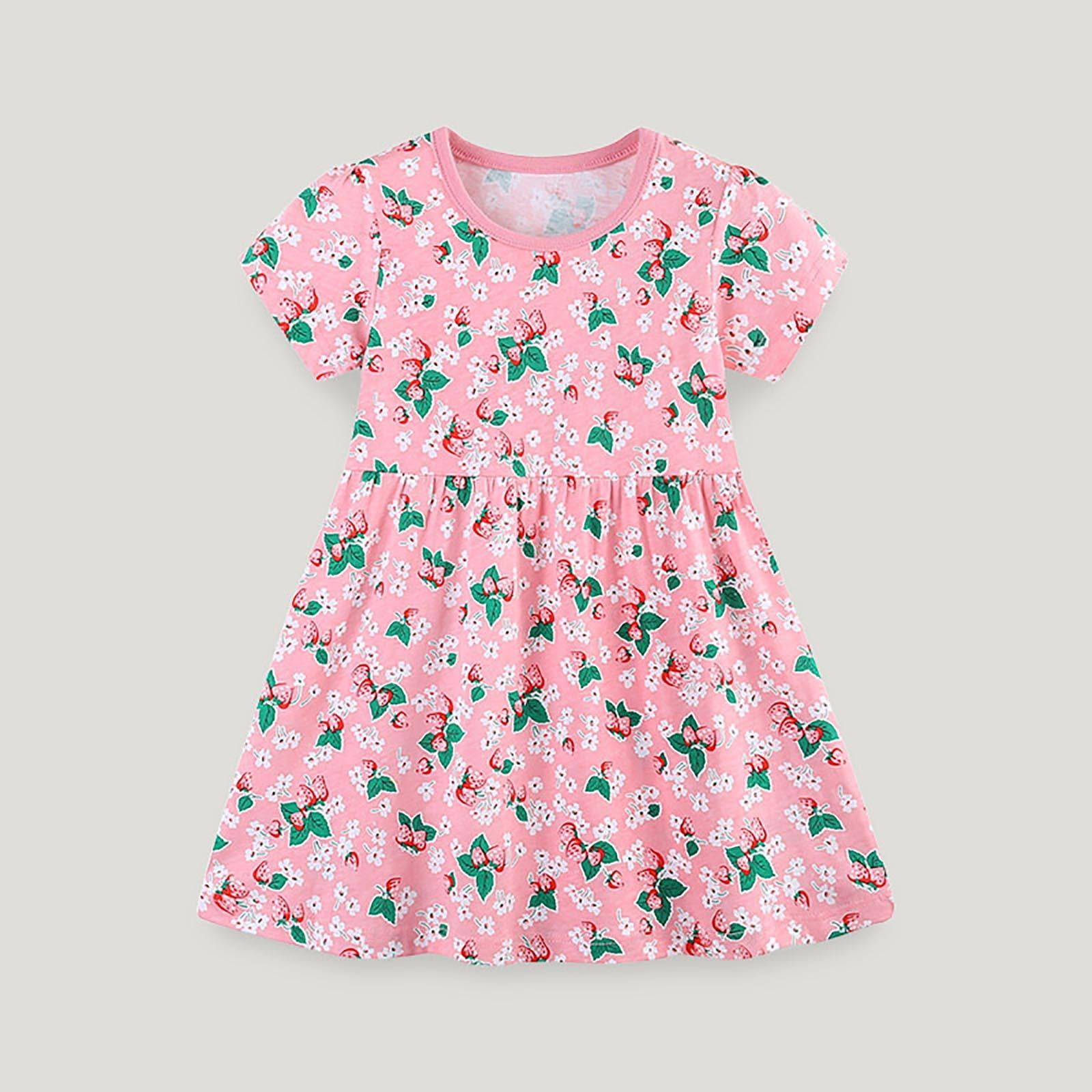 Cethrio Kids Girls Casual Dresses- Cute Cotton Crew Neck Fashion Short ...