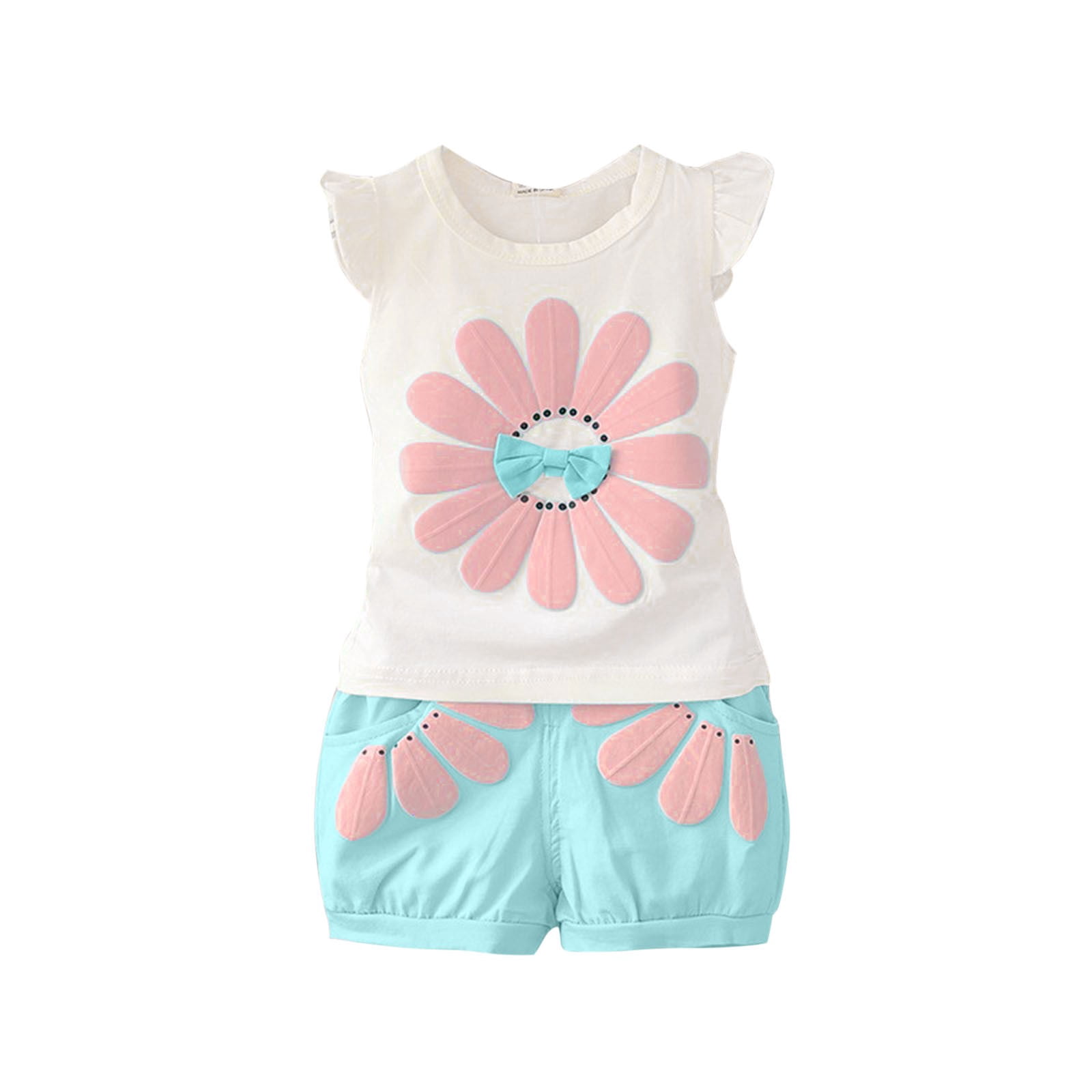 Cethrio Kids Girls Cotton Outfit Sets, Casual Flutter Sleeve Graphic ...