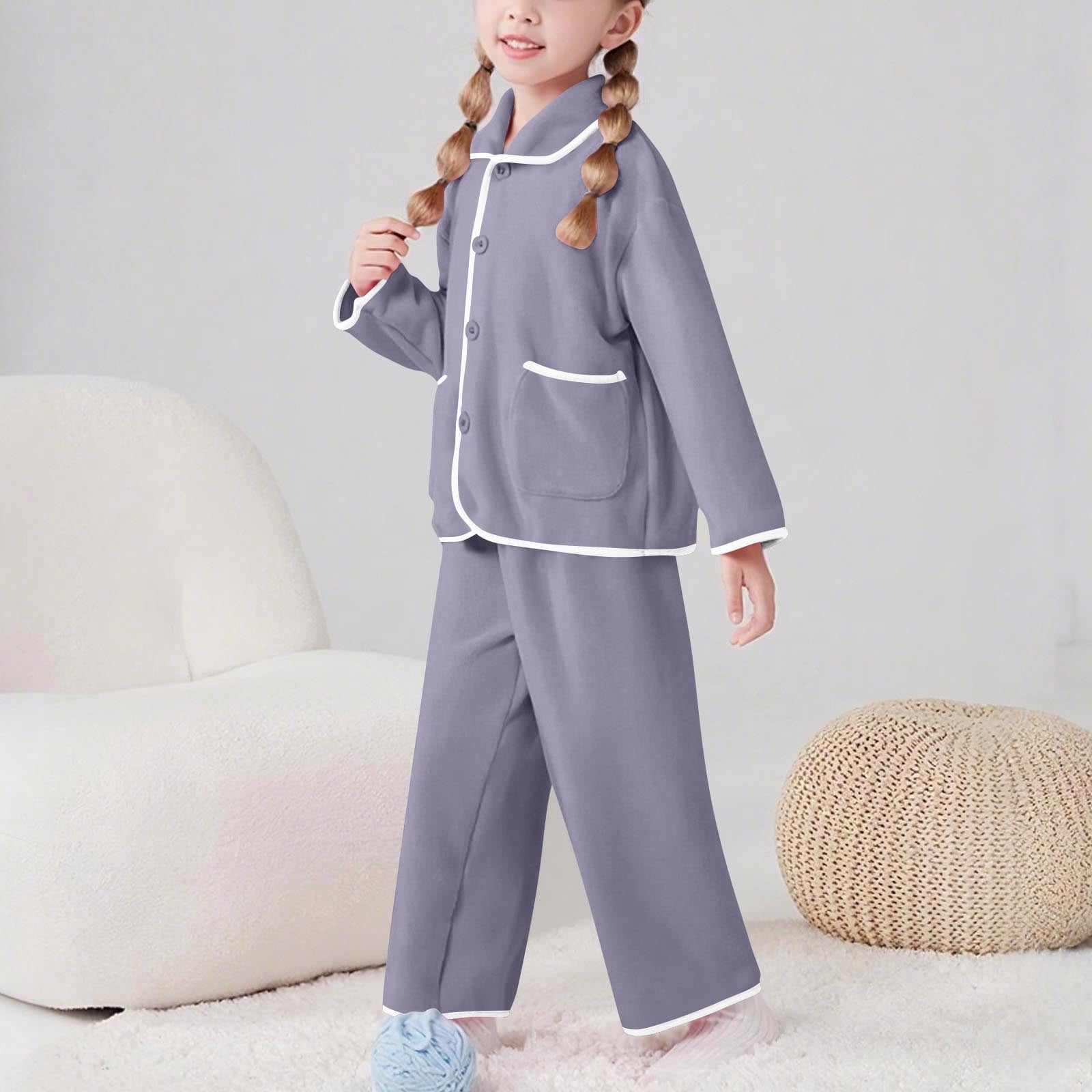 Cethrio Kids Girls Fleece Pajama Sets, Button Down Collar Warm Comfy ...