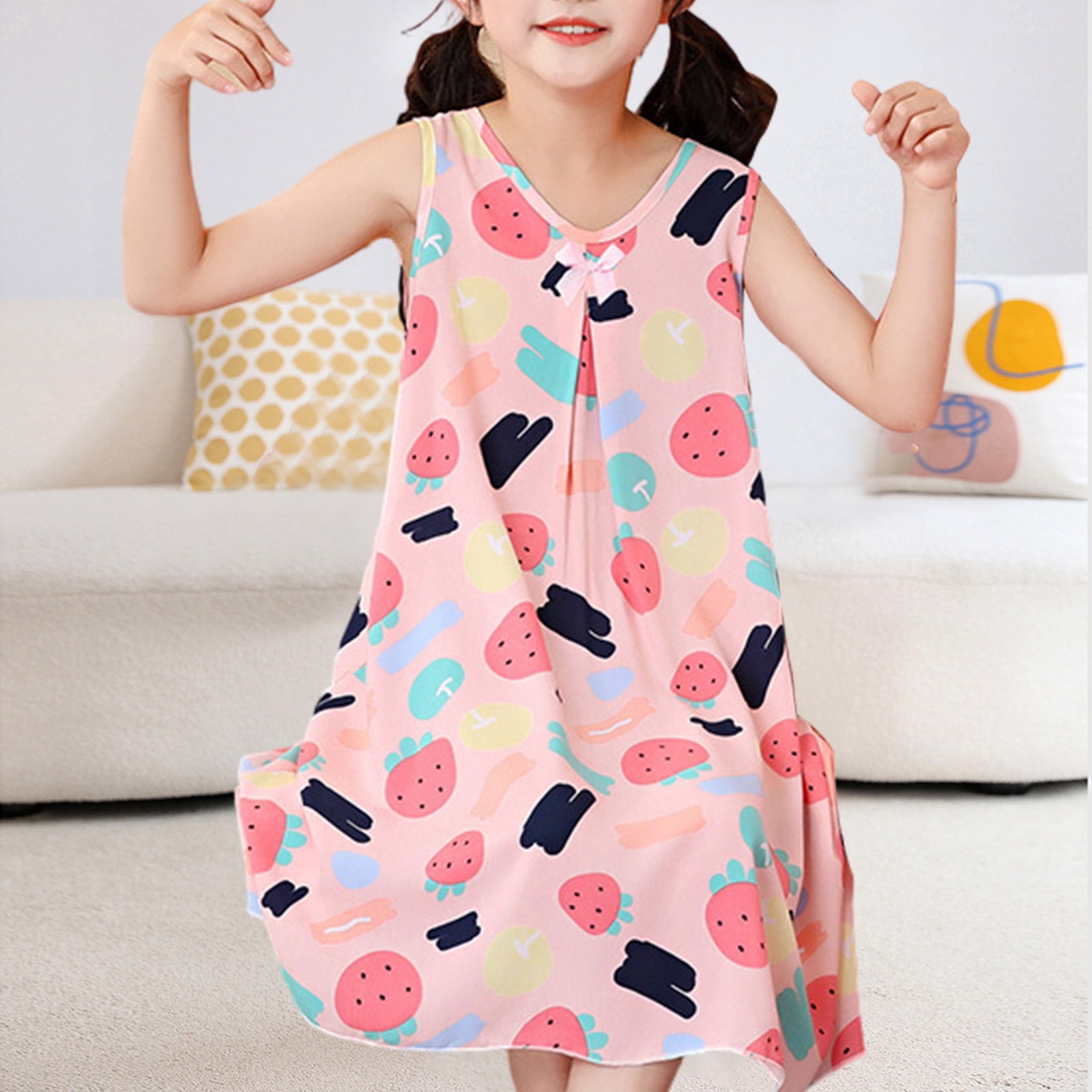 Cethrio Kids Girls Nightgowns, Polyester Fruit Print Sleeveless ...