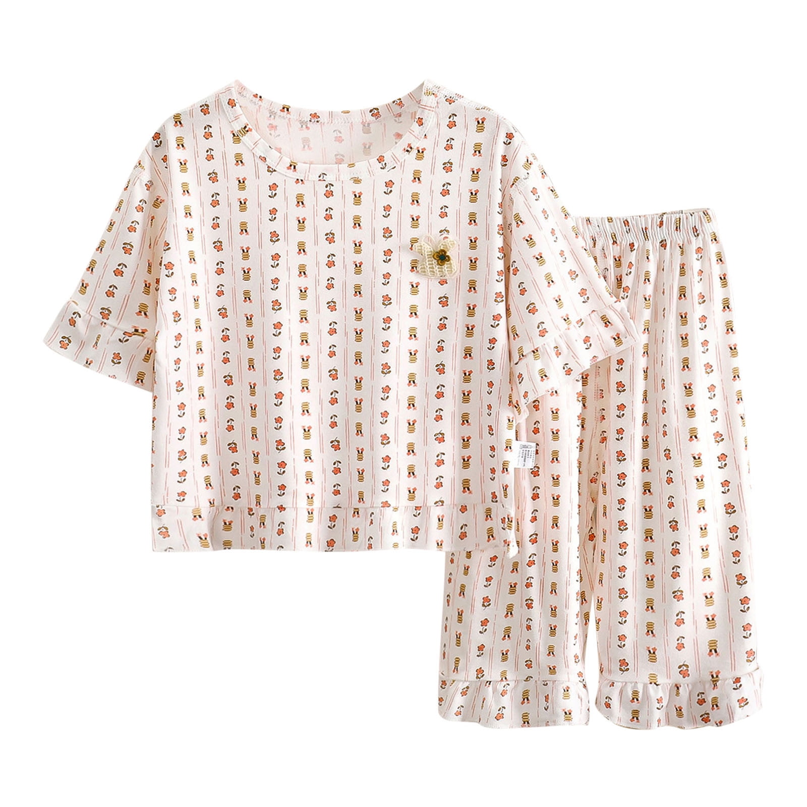 Cethrio Toddler Girls' Pajama Sets, Summer Ruffled Comfy Short Sleeve ...