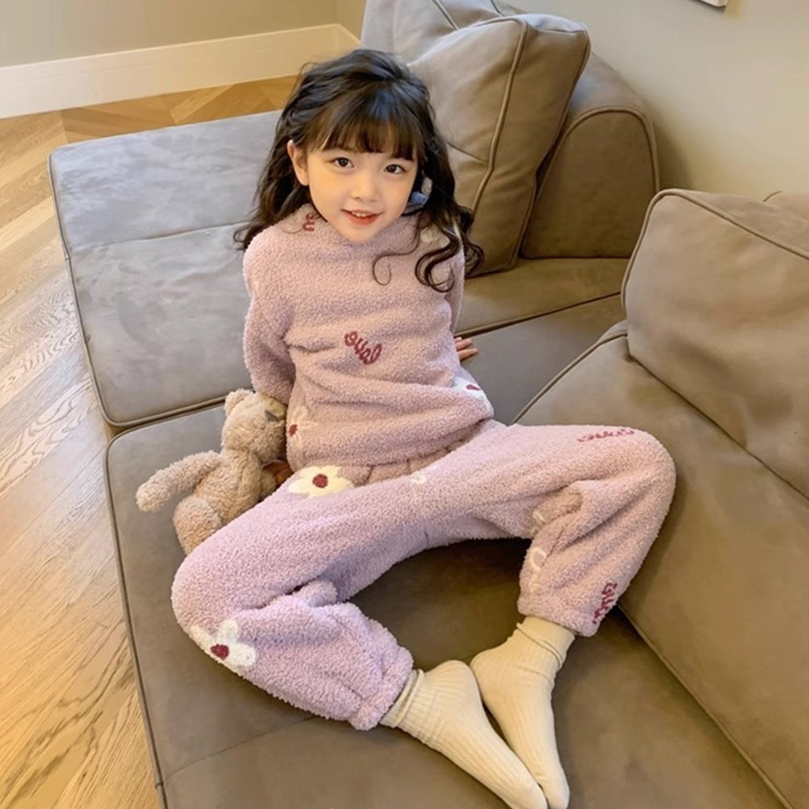 Cethrio Toddler Girls Pajama Sets, Thickened Cotton 2 Piece Fall Winter ...