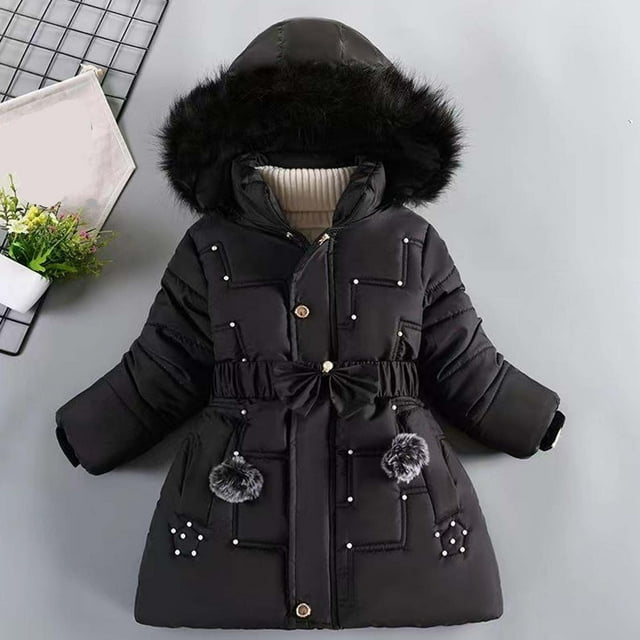 Cethrio Toddler Girls Puffer Jackets, Warm Winter Zipper Windproof Coats with Pockets Black Size ...
