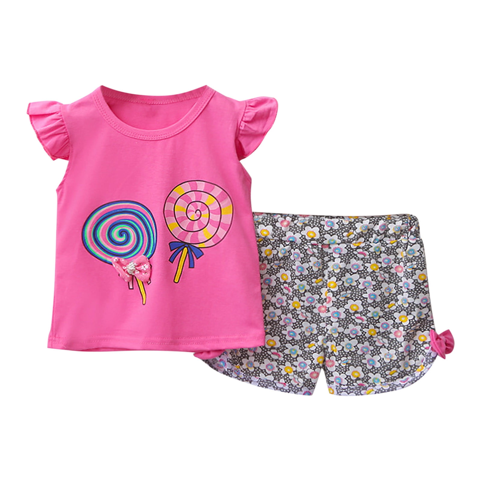 Cethrio Kids Girls Summer Outfit Sets, Flutter Sleeve Printed Cotton ...