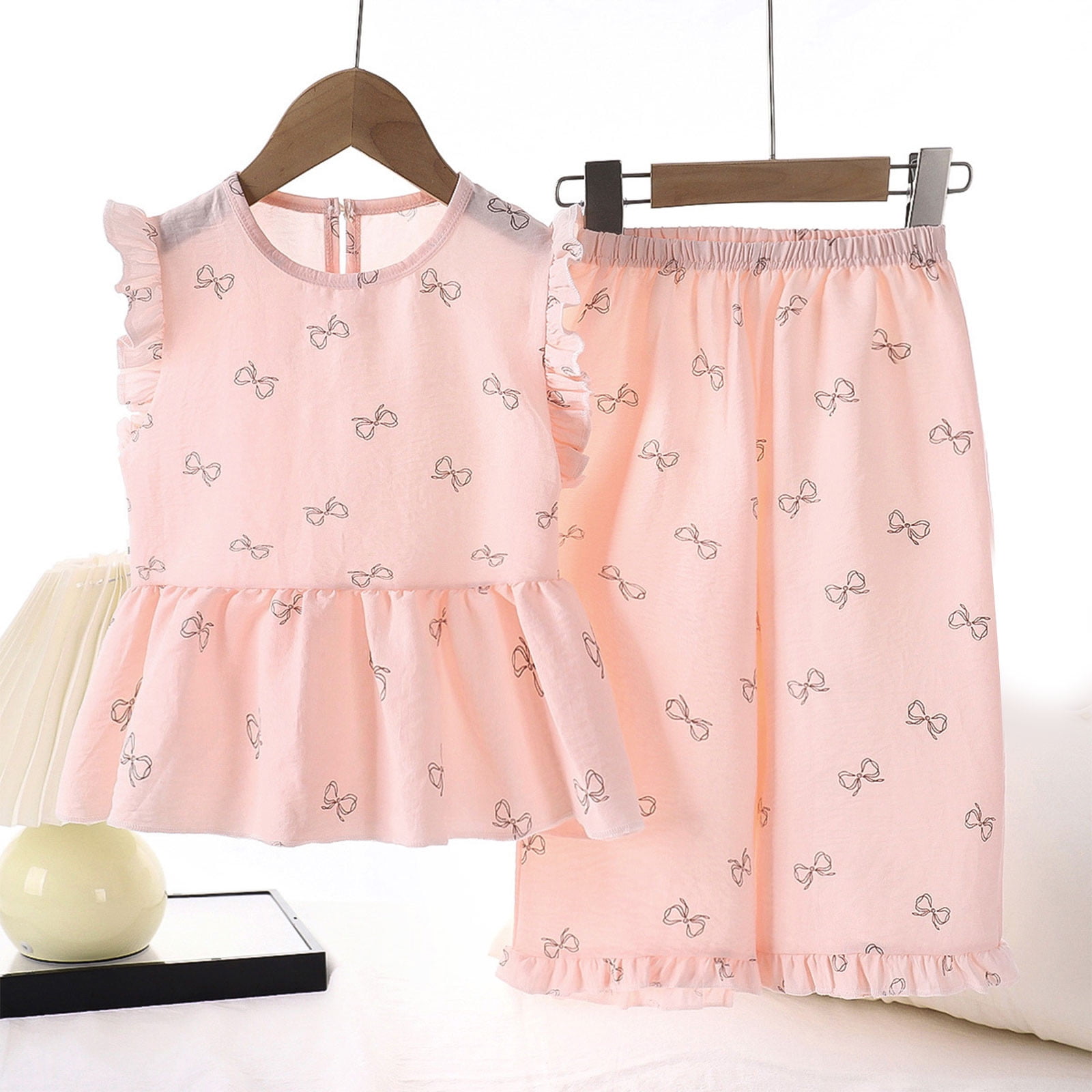 Cethrio Toddler Girls Summer Pajama Sets, Soft Cotton Flutter Sleeve ...