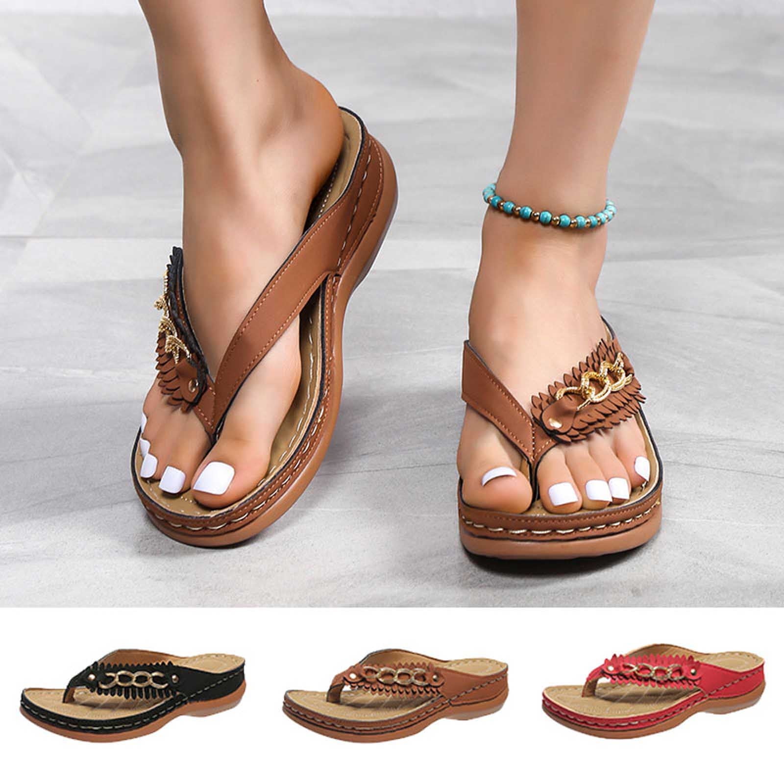 Cethrio Women's Footbed Thong Sandals- on Clearance Wide Width Beach ...
