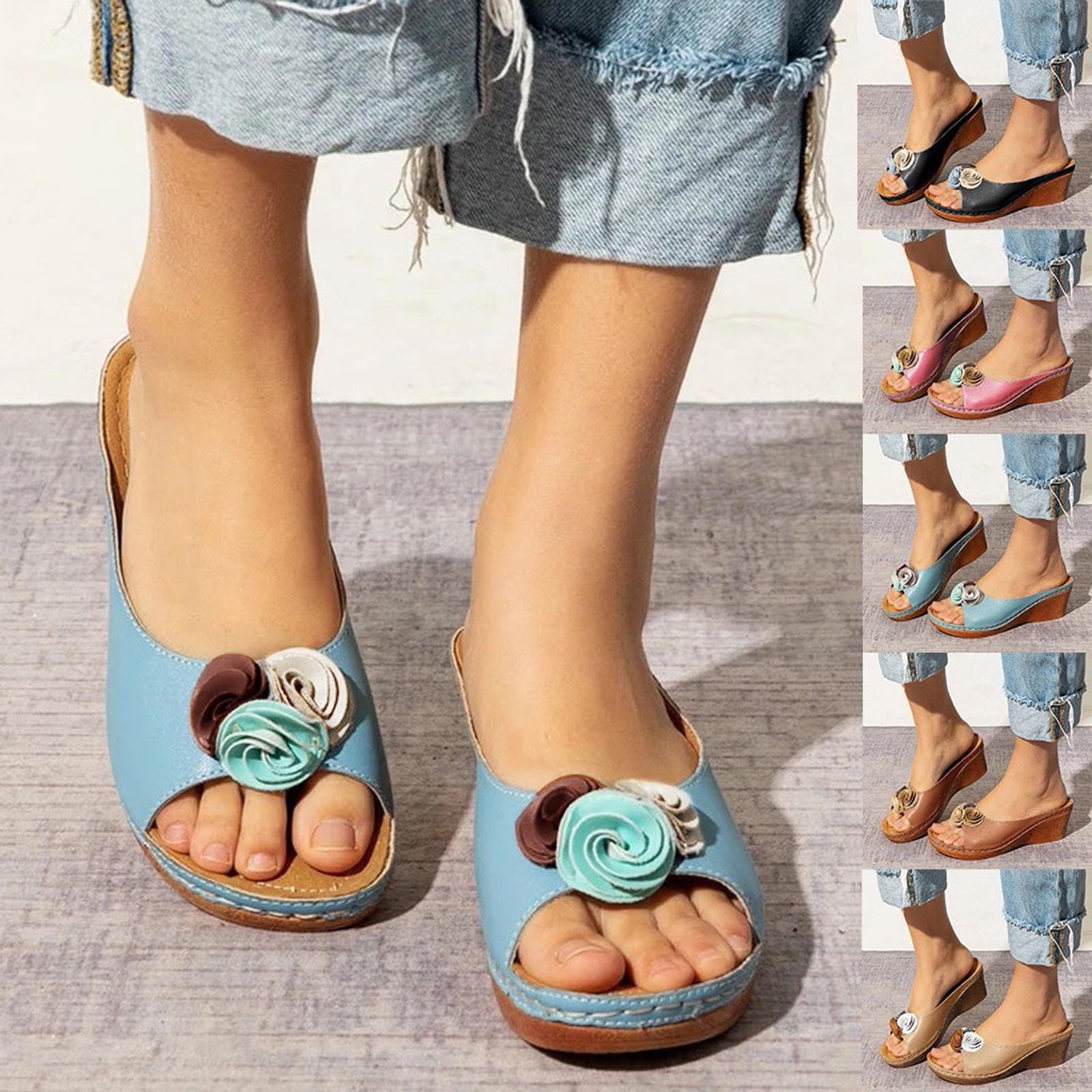 Cethrio Women's Platform Footbed Sandals- Wide Width Slides Sandal Fish ...