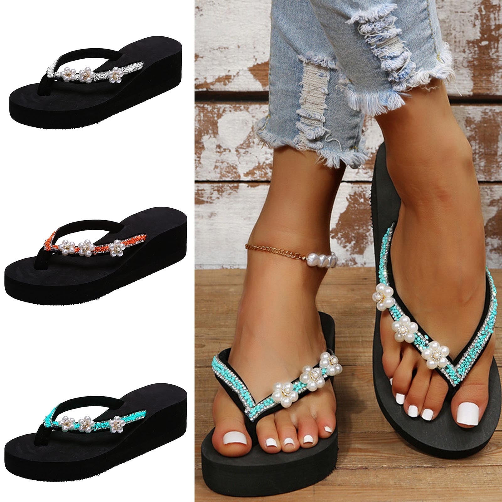 Cethrio Women's Platform Footbed Sandals- Wide Width Slides Sandal with ...