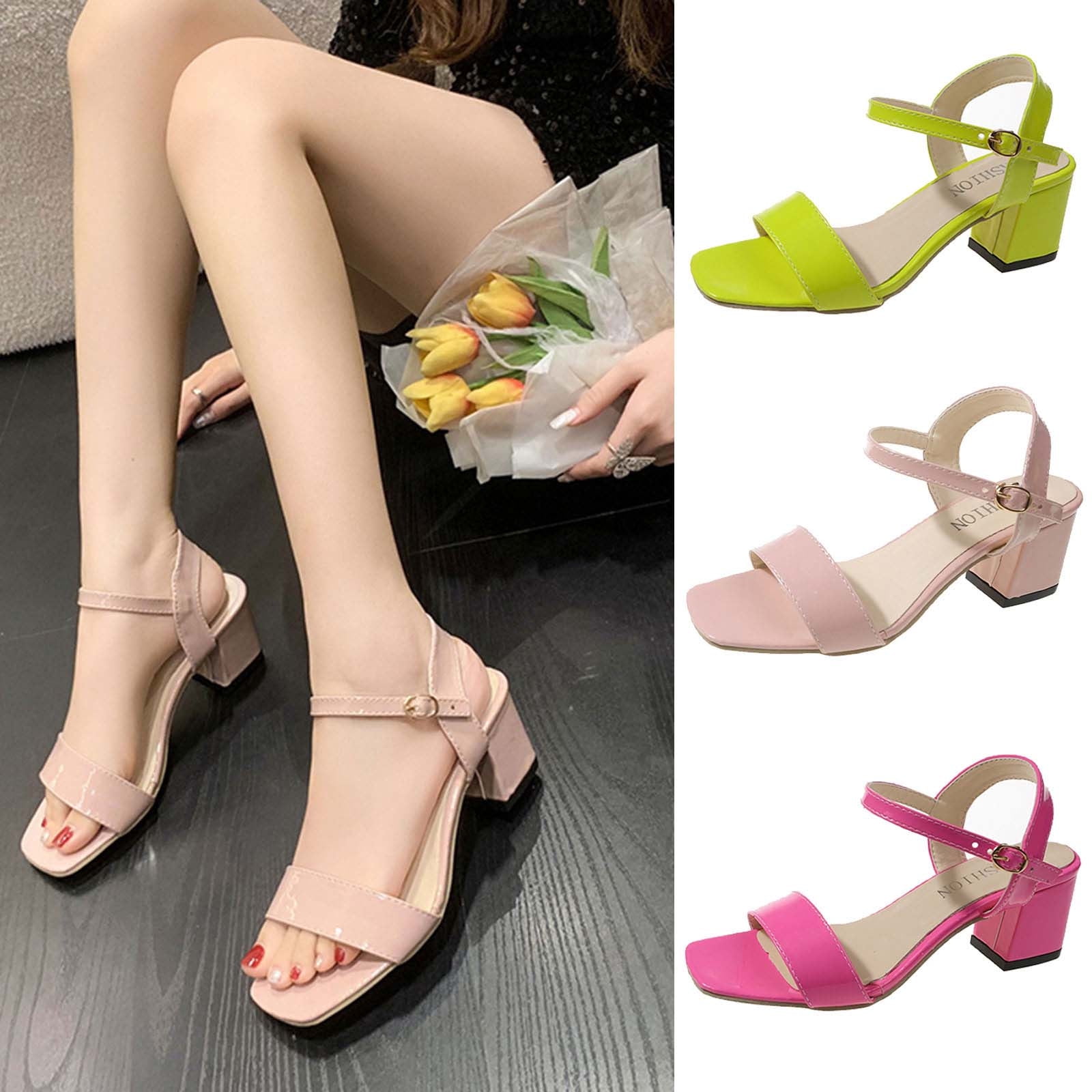 Cethrio Women's Strappy Block Heel Sandals- Wide Width Slides Sandal ...