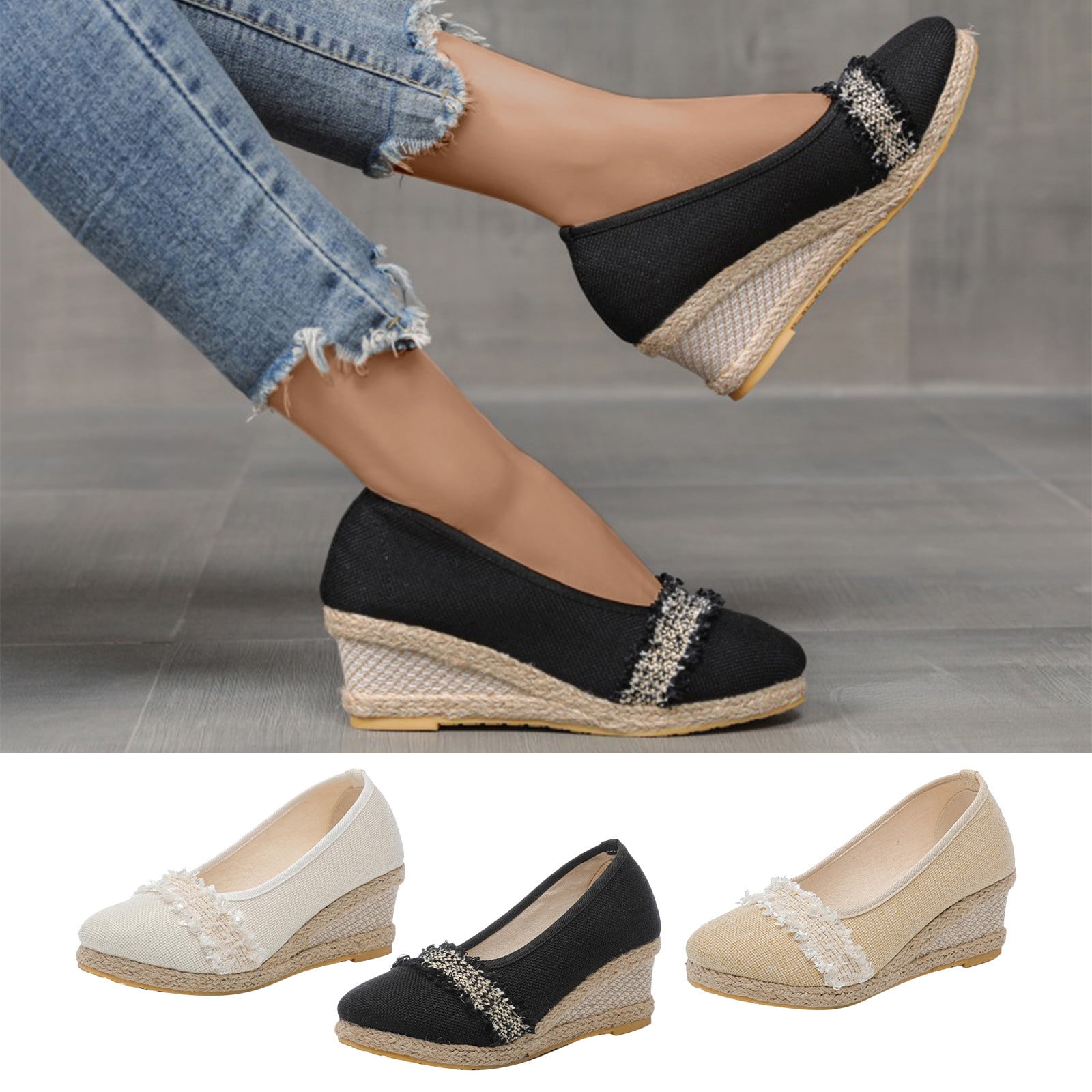 Cethrio Womens Comfortable Wedge Sandals- Wide Width Slides Sandal Heel ...