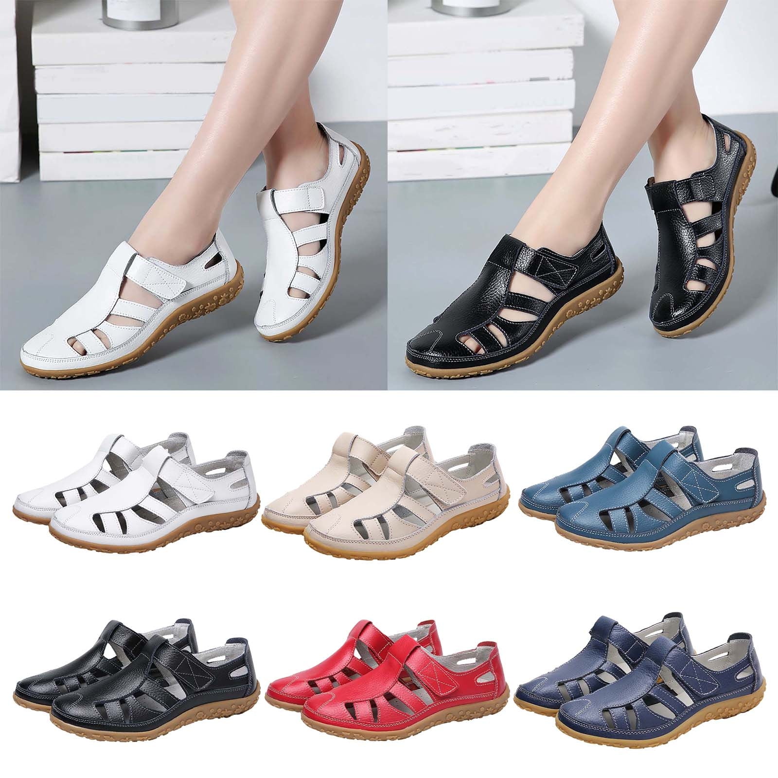 Cethrio Womens Summer Comfort Flats Sandals- with Pockets Hollow Comfy ...