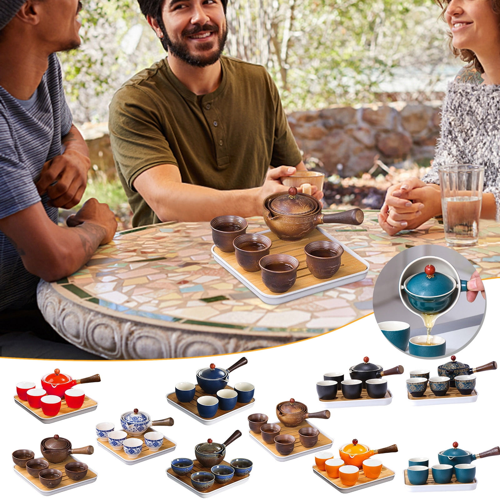 Cetilox 360° Rotating Kung Fu Tea Set - Porcelain Teapot with Tray for ...