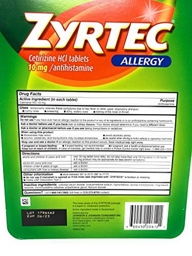 Cetirizine Hcl/Antihistamine (120 Tablets 10mg each) - Walmart.com