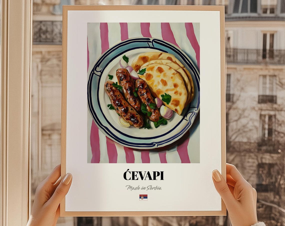Cevapi Art Print, Serbian Cuisine Poster, Grilled Sausages, Unframed ...