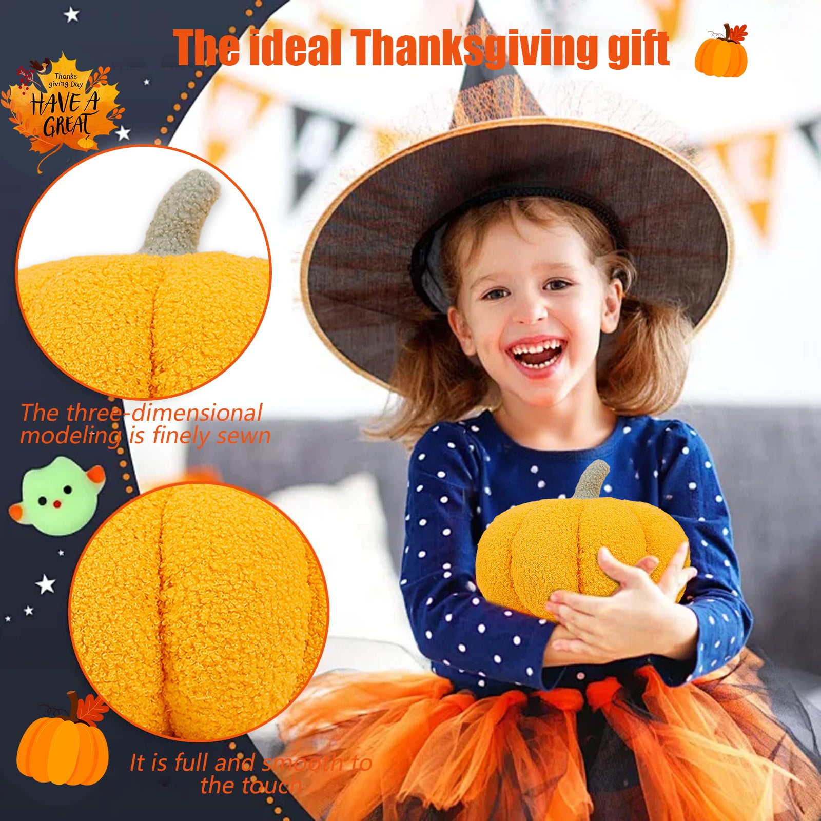 Cevemin 1 Pc Pumpkin Shaped Plush Pillow - Multi-Color Fall Decorative ...