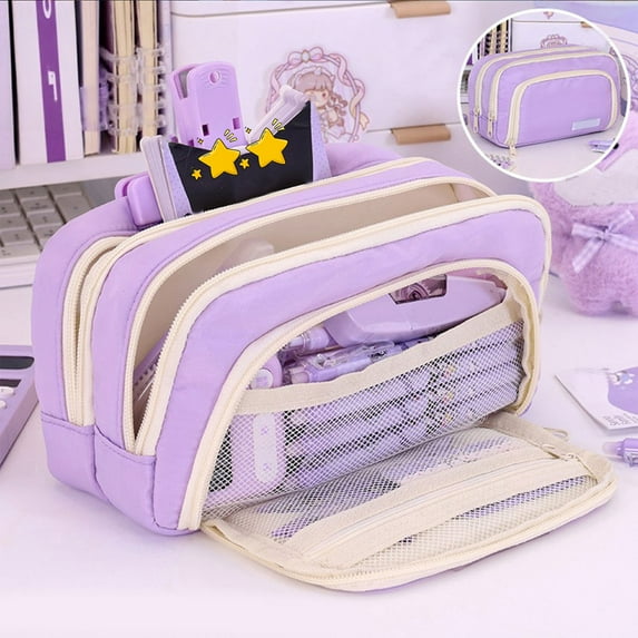 Cevemin 1 Pcs Large Capacity Cloth Pencil Case - Multi-layer Pen ...