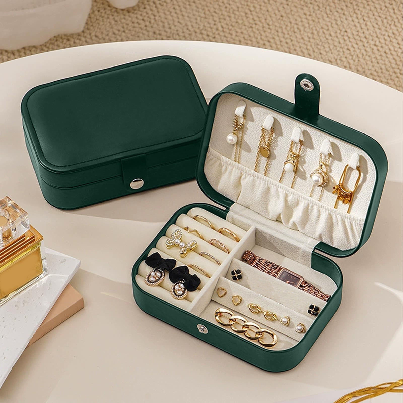 Cevemin 1 Pcs Travel Portable Simple Jewelry Box - PU Jewelry Storage ...