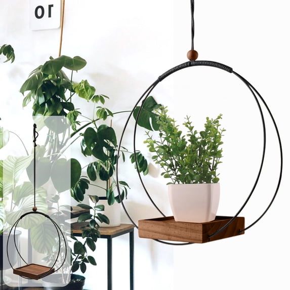 Cevemin 1 Pcs Wooden Hanging Planter with Cotton Rope - Brown/White ...