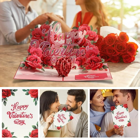 Cevemin 1 Piece Pop-up Romantic Rose Dimensional Folding Card ...
