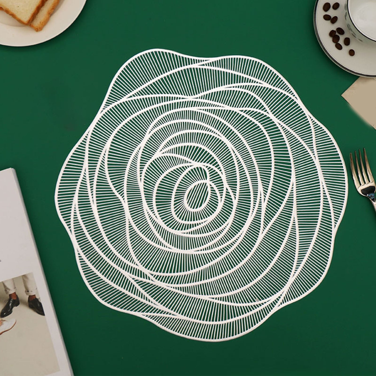 Cevemin 15 Inch Rose Flower PVC Placemat with Gold Foil and Lace Design ...