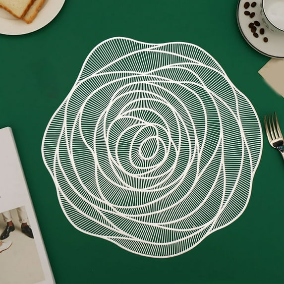 Cevemin 15 Inch Rose Flower PVC Placemat with Gold Foil and Lace Design ...