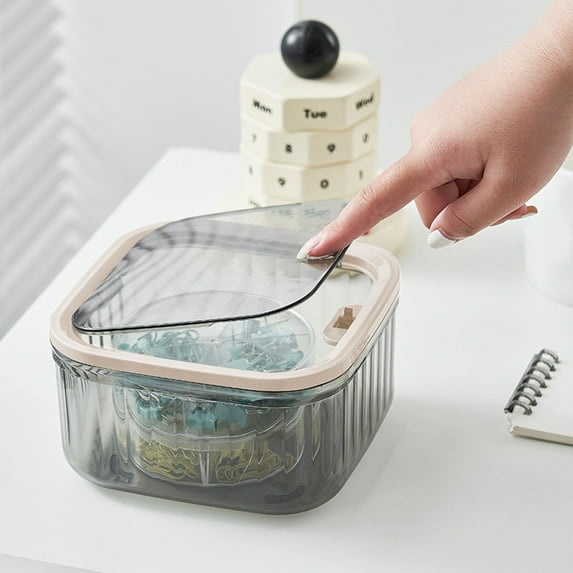 Cevemin 1Pcs Mini Desktop Storage Box with Press Lid - Plastic ...