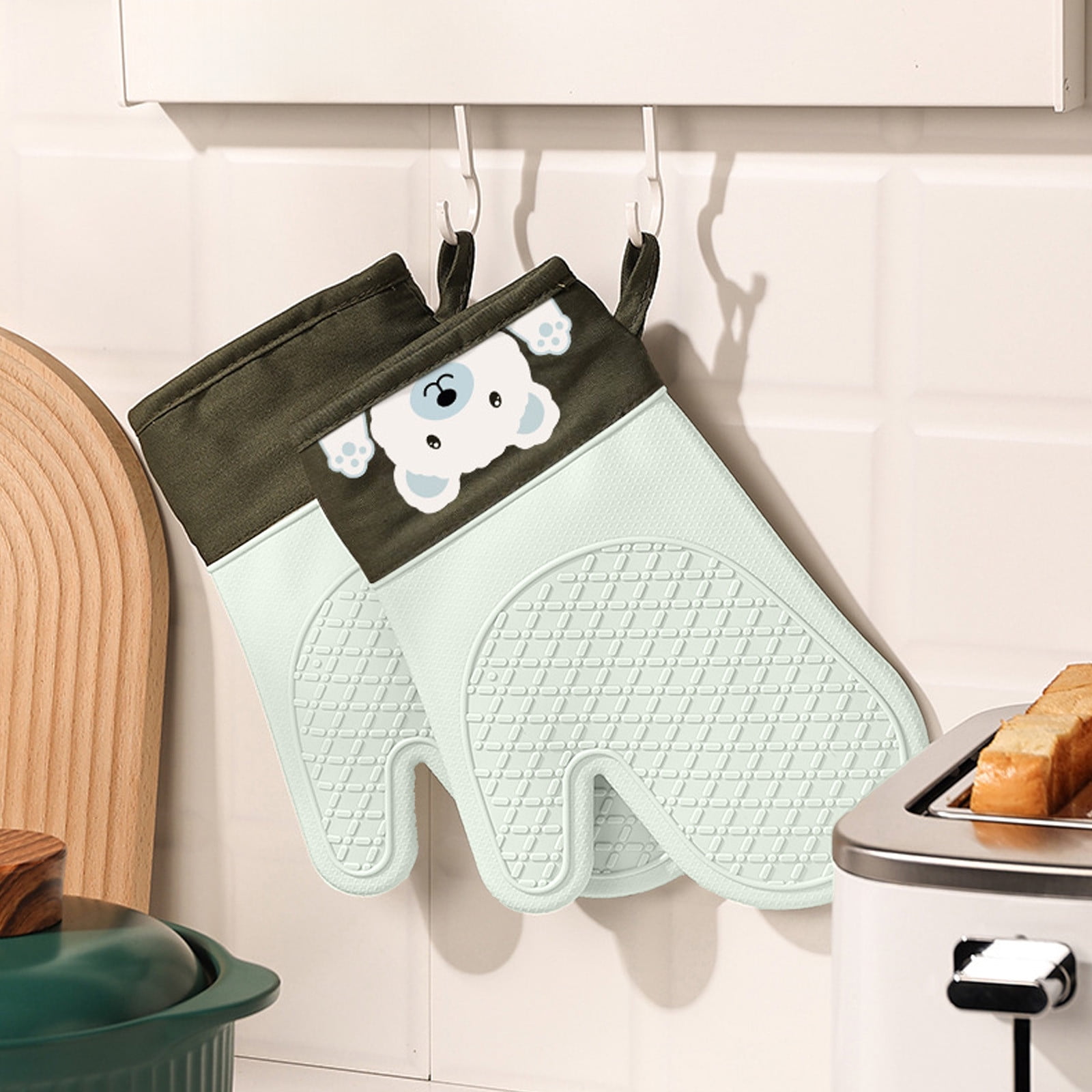 Cevemin 2 Pcs Silica Gel Oven Gloves - Kitchen Baking Microwave Safe ...