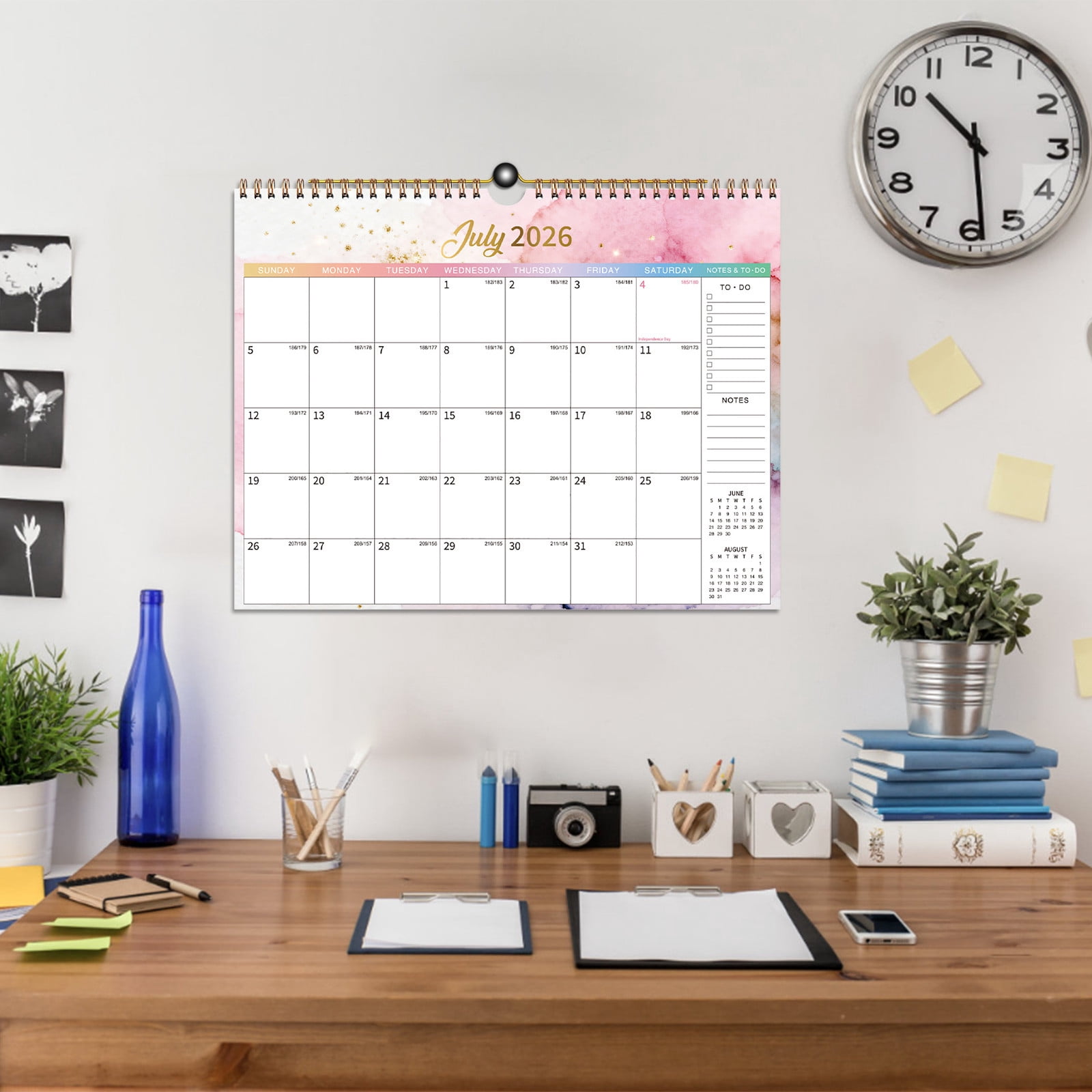 Cevemin 2026-2027 18-Month English Wall Calendar Floral Coil Hanging ...