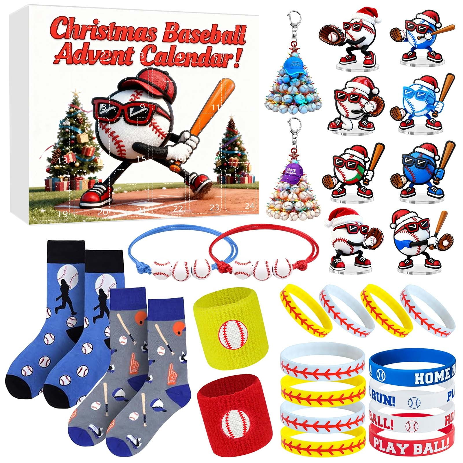 Cevemin 24-Day Baseball Christmas Countdown Calendar Gift Set with Mini ...