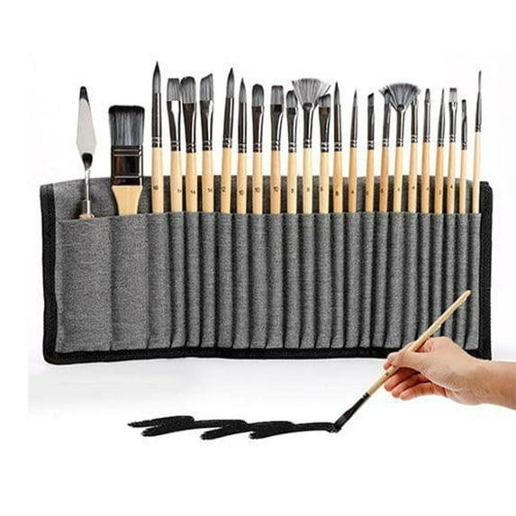Cevemin 24 Pcs Wood Handle Nylon Bristle Watercolor Brush Set with ...