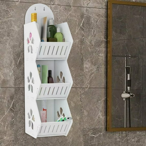 Cevemin 3 Layer Wall Mounted Bathroom Storage Rack - White PVC ...
