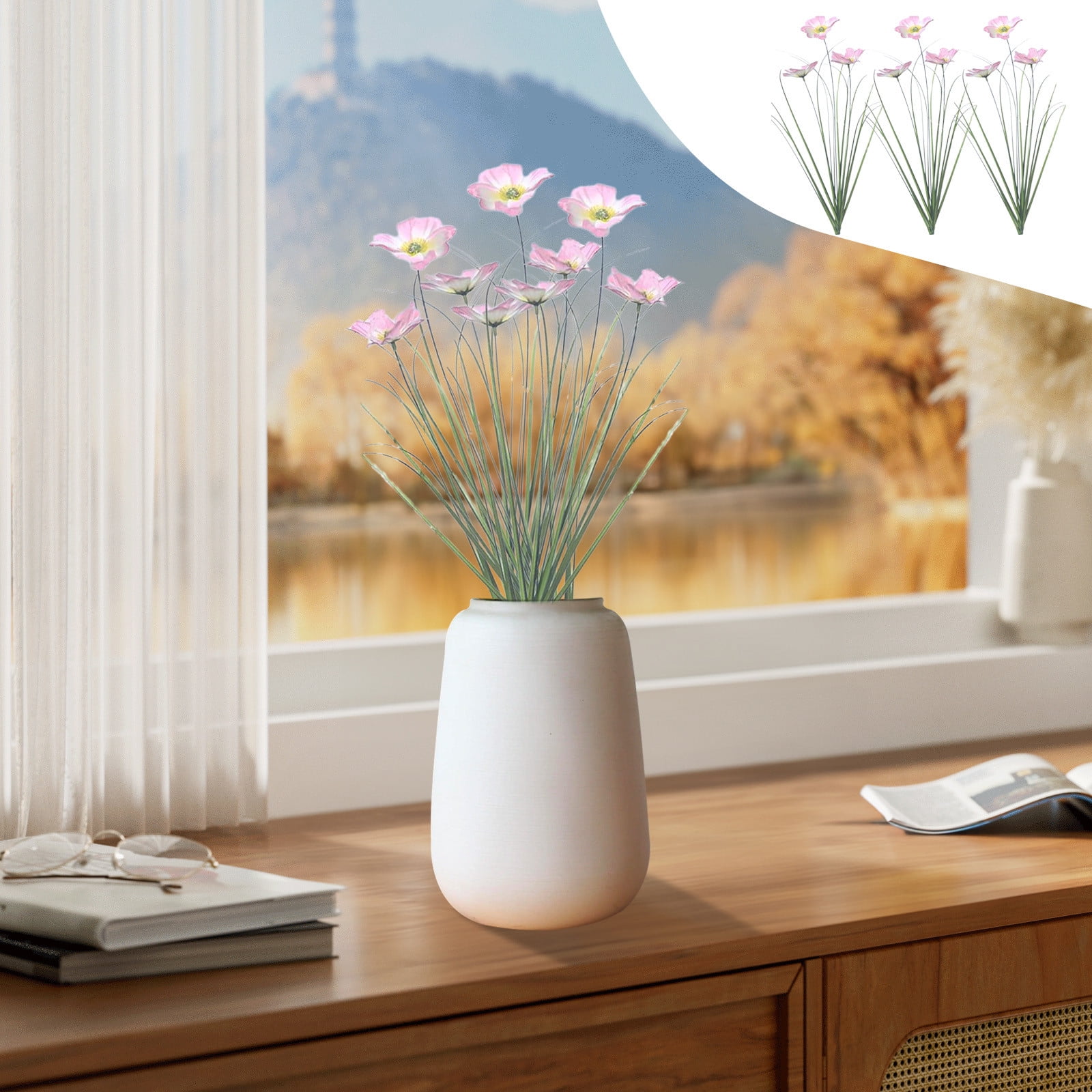 Cevemin 3 Pcs Artificial Flowers and Plants - Colorfast No Fade PVC ...