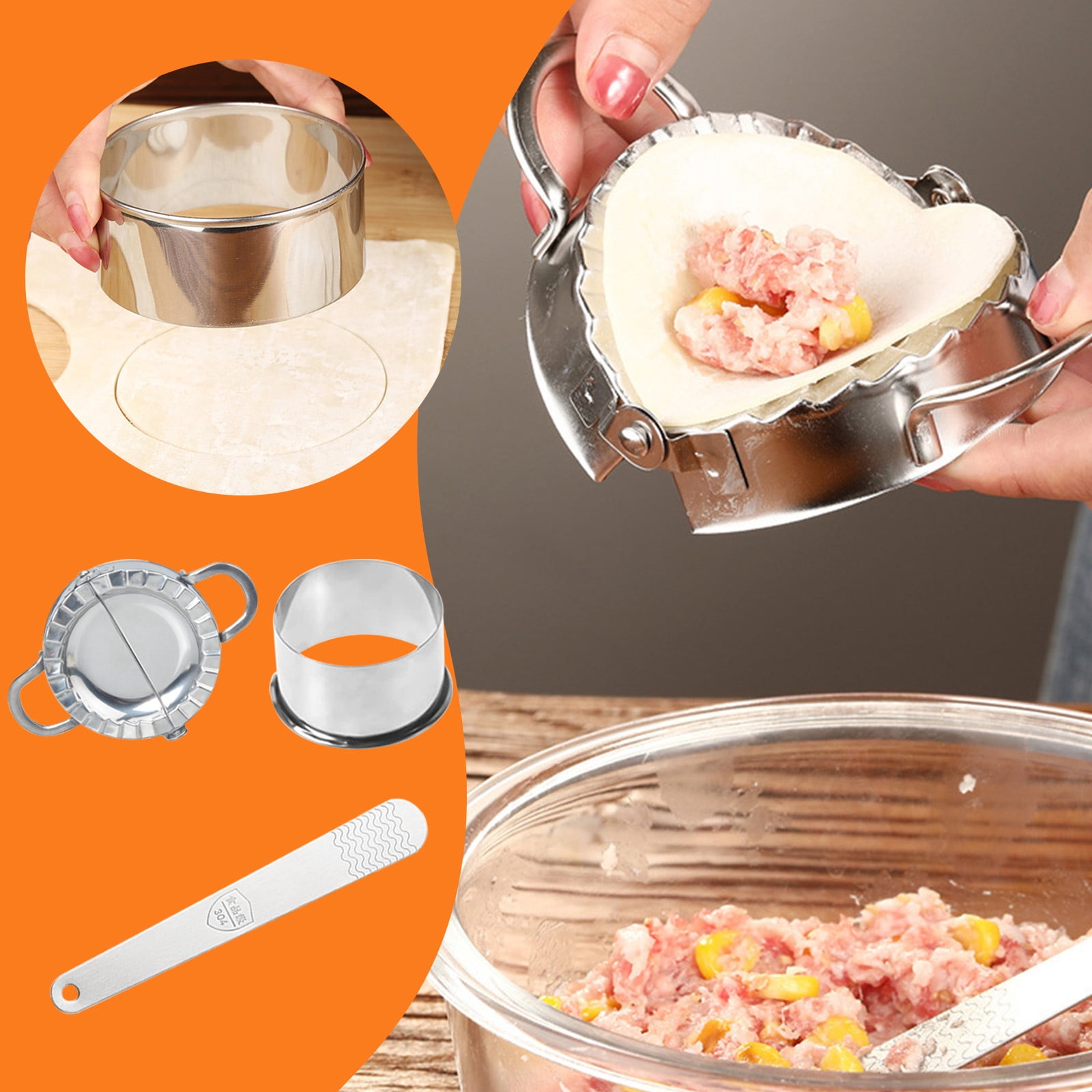 Cevemin 3-Piece Stainless Steel Dumpling Maker Mold Set with Round ...
