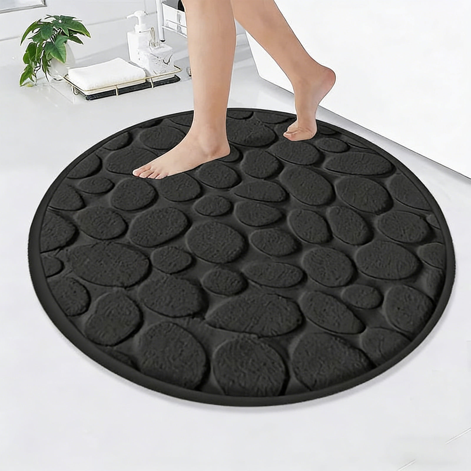 Cevemin 31.4 Inch Polyester Cobblestone Bath Mat with Memorys Foam ...